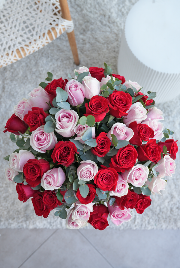 50 Luxury Red and Pink Roses Supreme - Vase– Flowers.ie